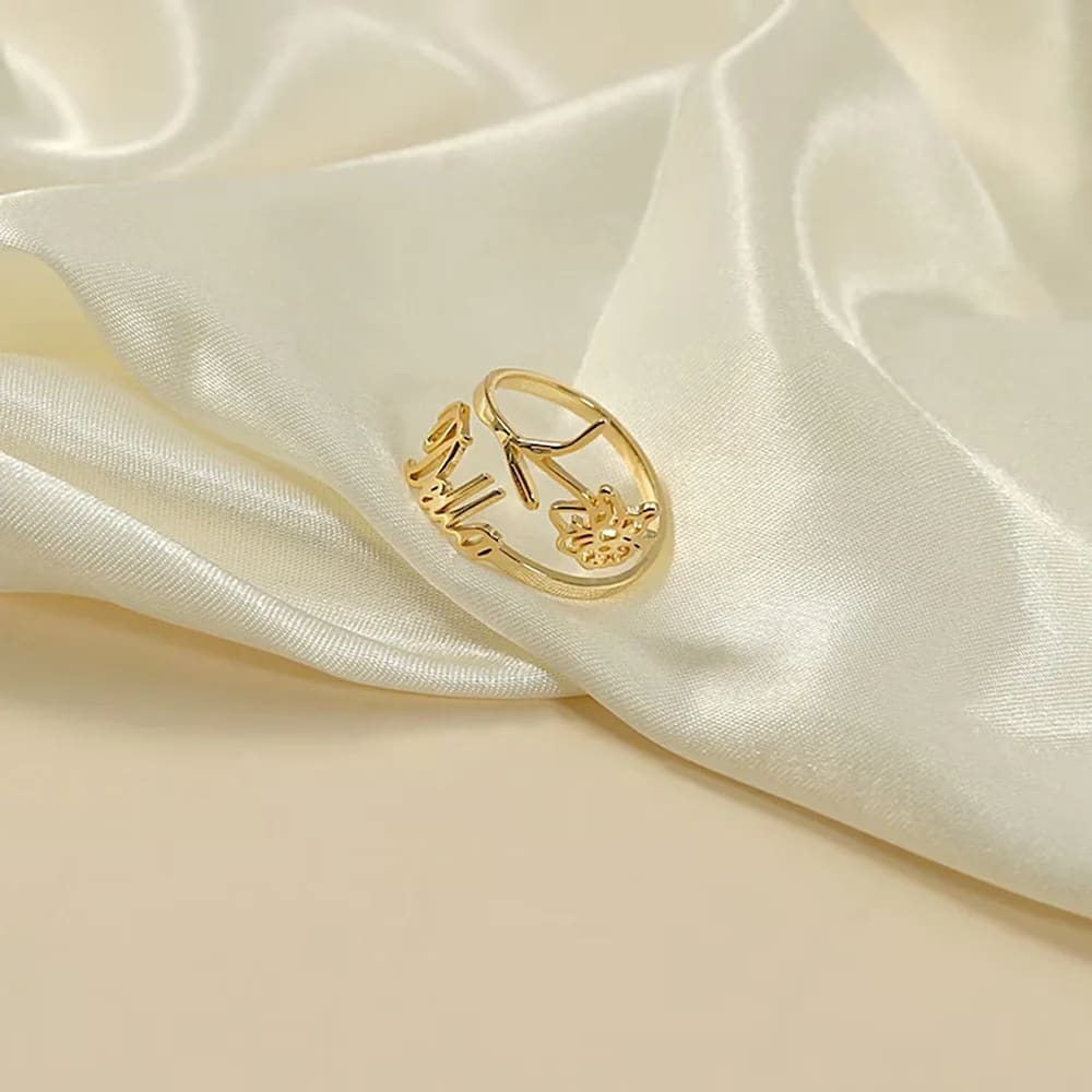 Birth Flower and Name Ring | Personalized Birth Name Ring – Lula Jewelry